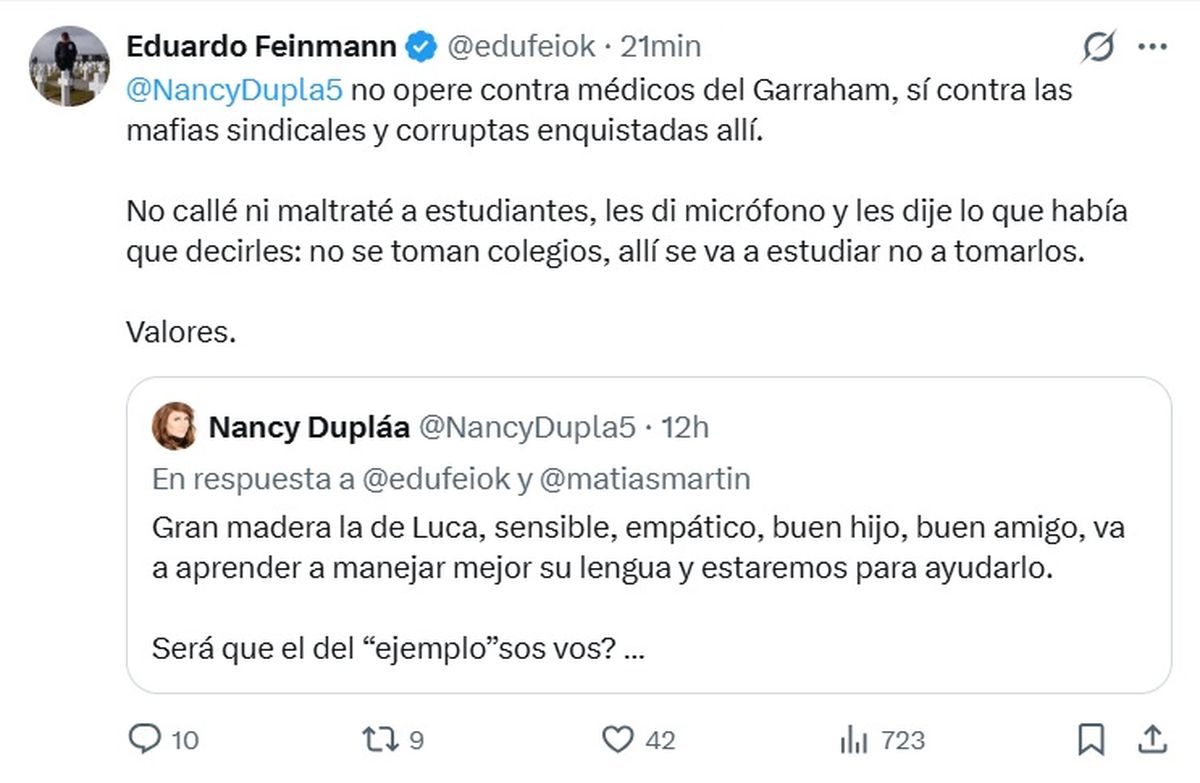 Tras criticar a Luca Martin, Feinmann arremetió contra Nancy Dupláa y ...