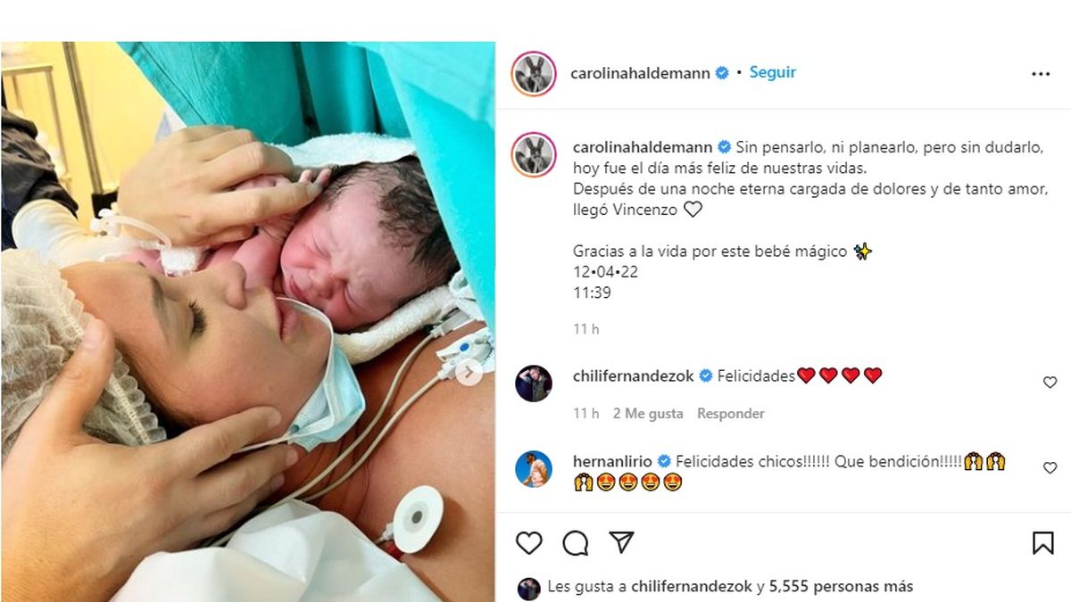 La emoción de Carolina Haldemann por el nacimiento de Vincenzo