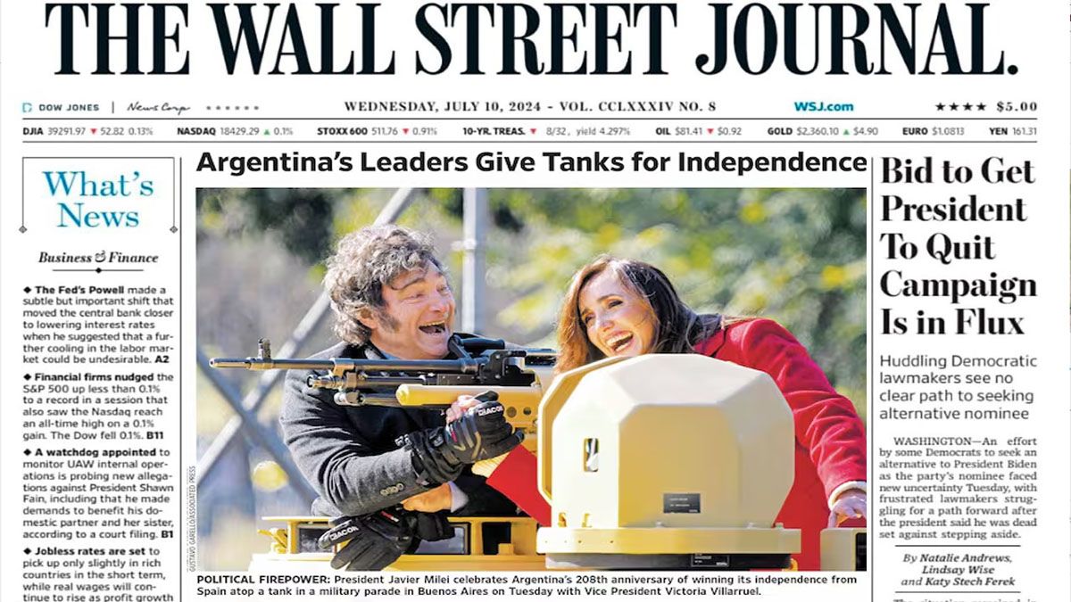 El Wall Street Journal puso en la tapa a Javier Milei en el desfile del 9 de julio