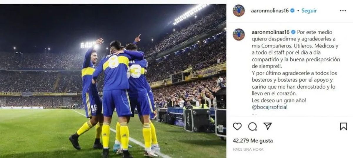 Aaron Molinas se despidió de Boca con una emotiva carta