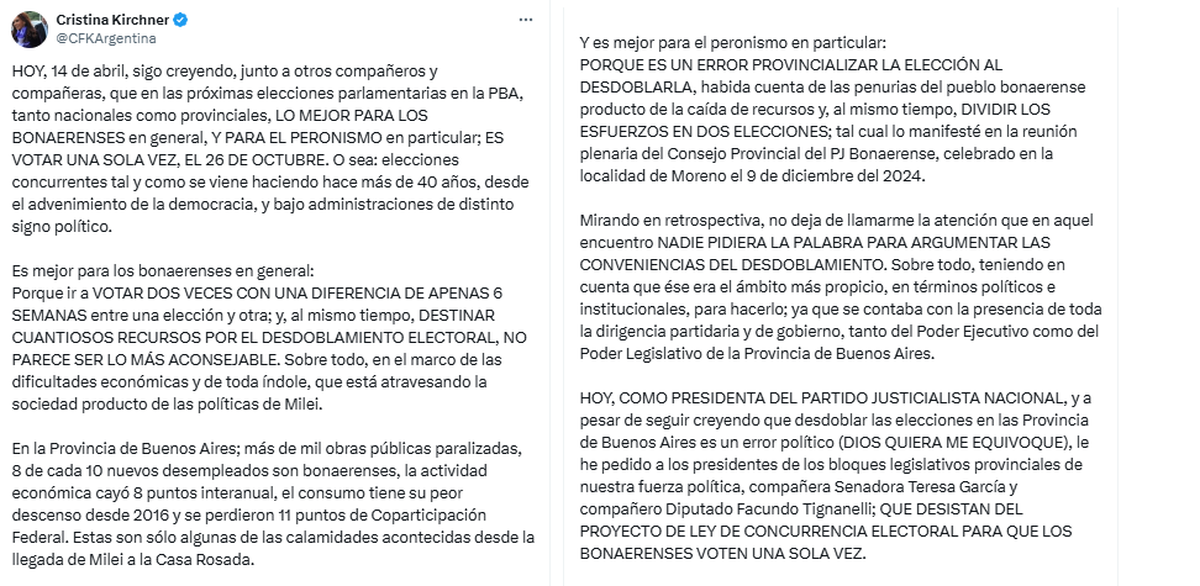 Cristina Kirchner cedió: no pedirán desdoblar las elecciones en ...
