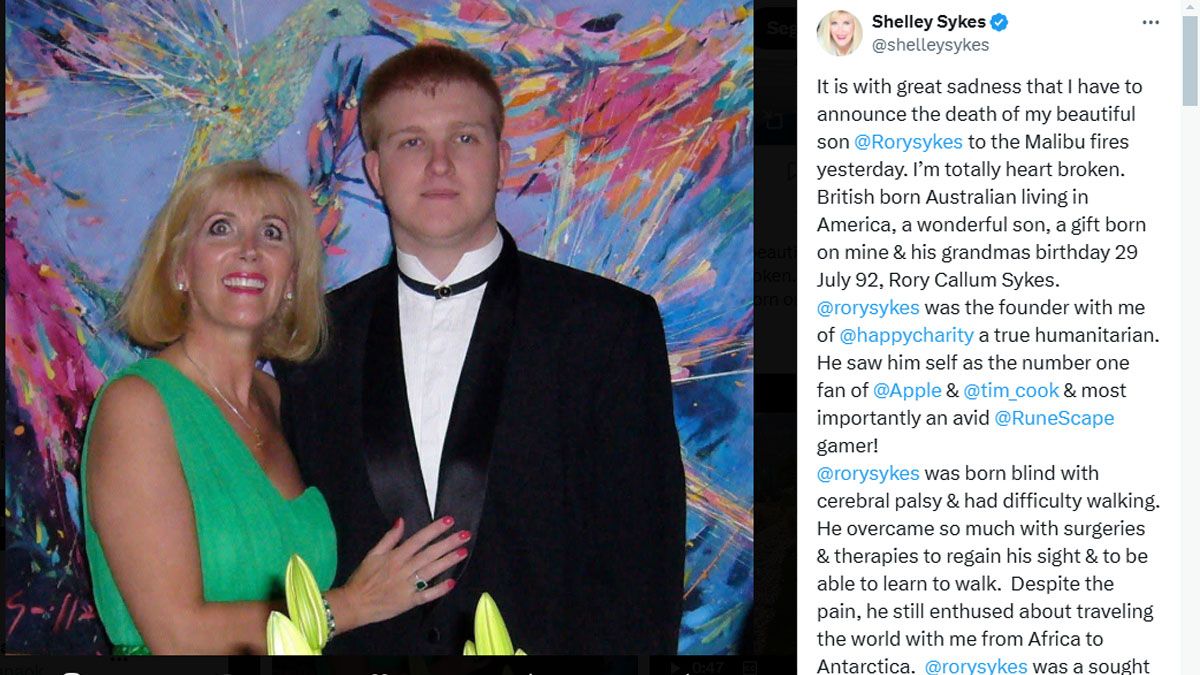 La dramática muerte del actor Rory Sykes en los incendios de Los ...