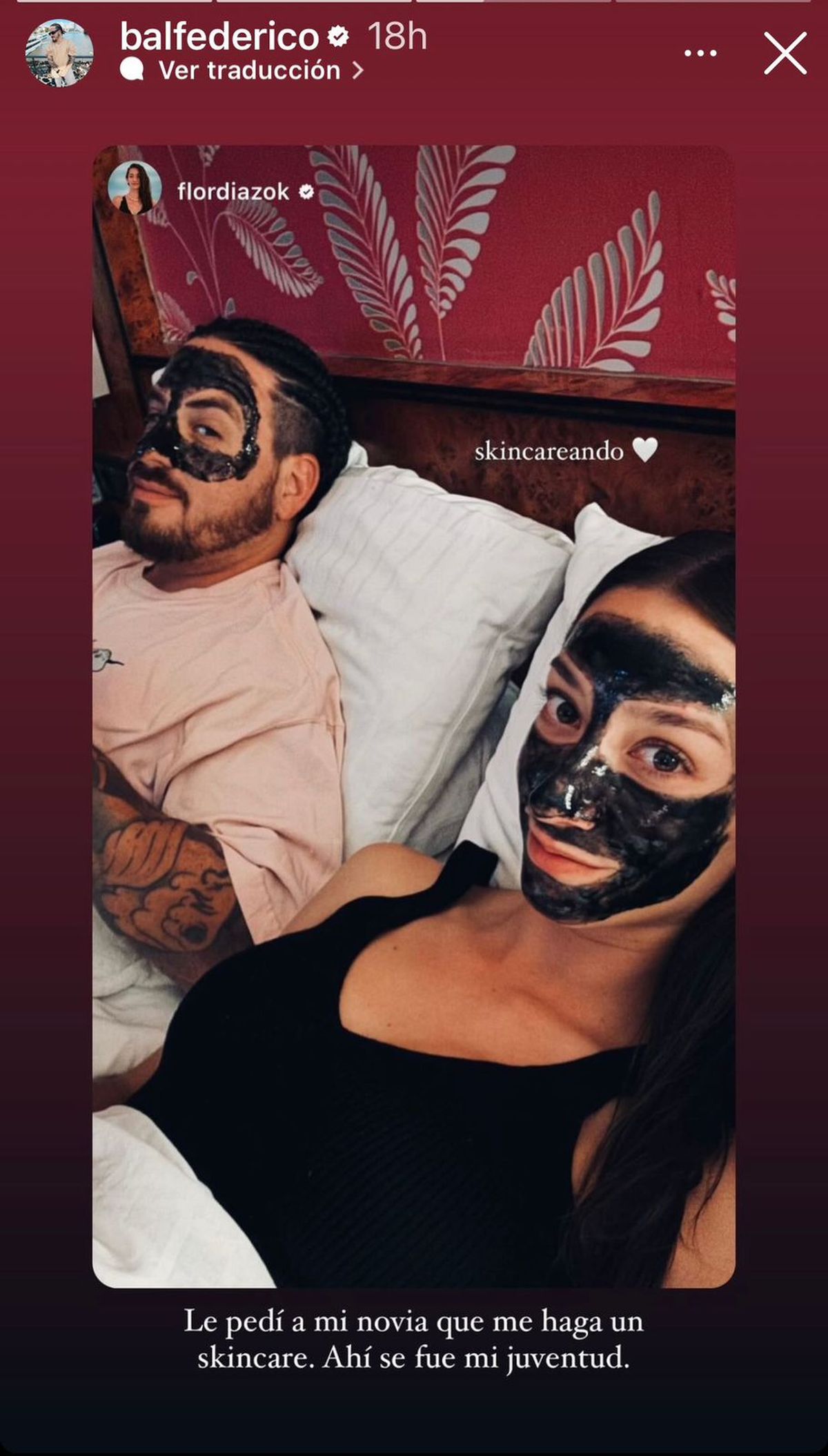 La foto íntima que Fede Bal compartió junto a su novia Flor Díaz desde la cama: Le pedí que me ...