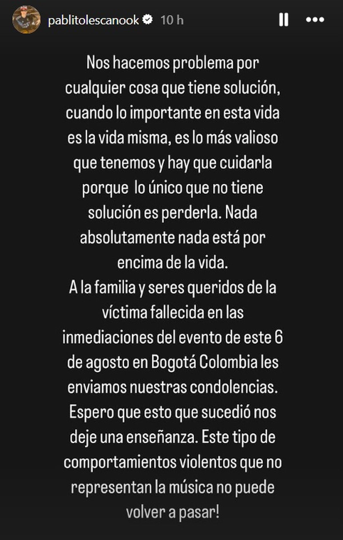 El compungido posteo de Pablo Lescano por la muerte de un fan en un recital de Damas Gratis en ...