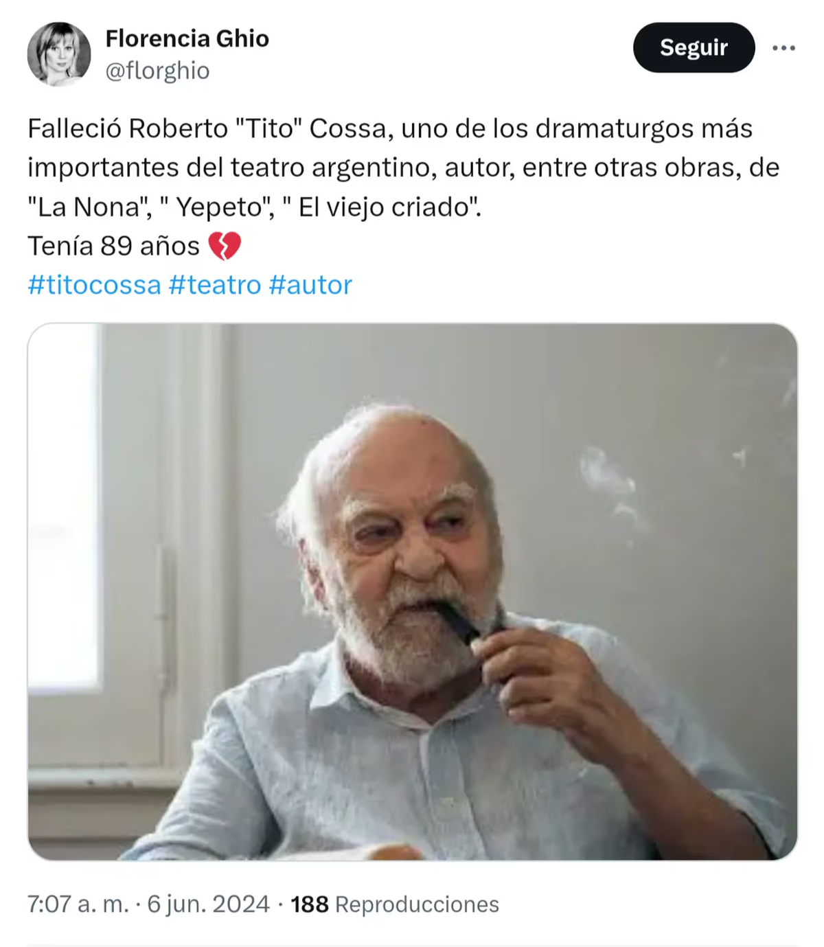 Murió el dramaturgo Roberto Tito Cossa, autor de obras como La Nona y ...