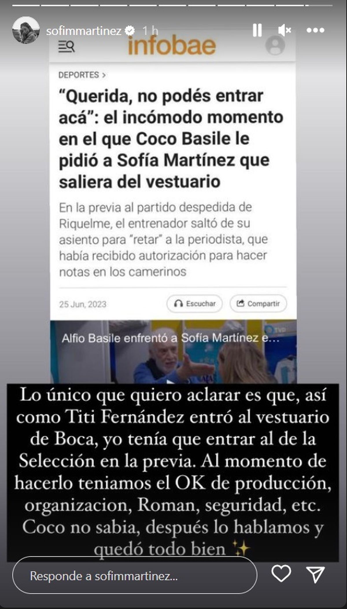 La firme aclaración de Sofía Martínez luego del tenso momento con el Coco Basile en el vestuario