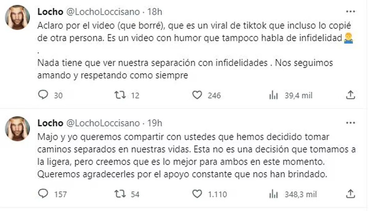 La reacción de Locho Loccisano ante la versión de infidelidades tras su separación de Majo Martino