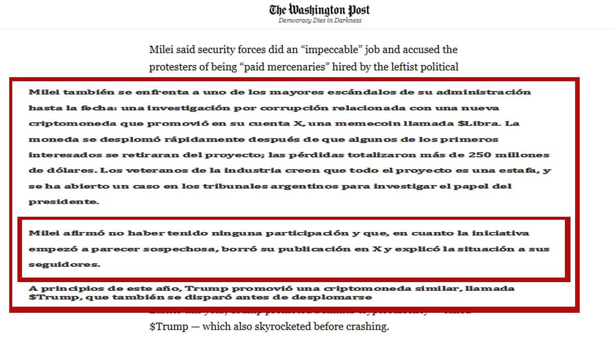 Entrevista con Washington Post: Milei se defendió del escándalo $LIBRA ...