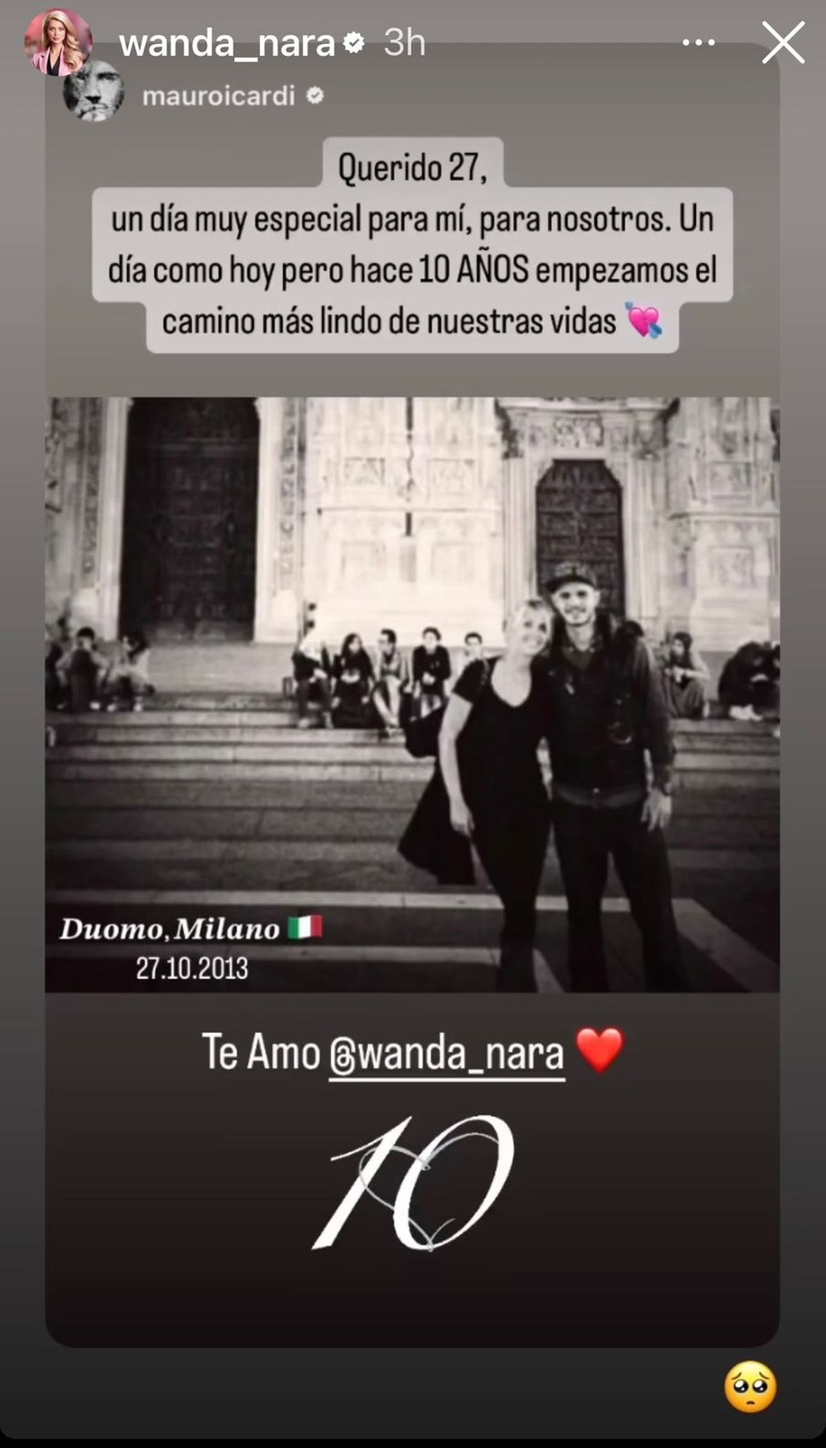 Mauro Icardi le dedicó un mensaje a Wanda Nara que la sensibilizó mucho en un día especial