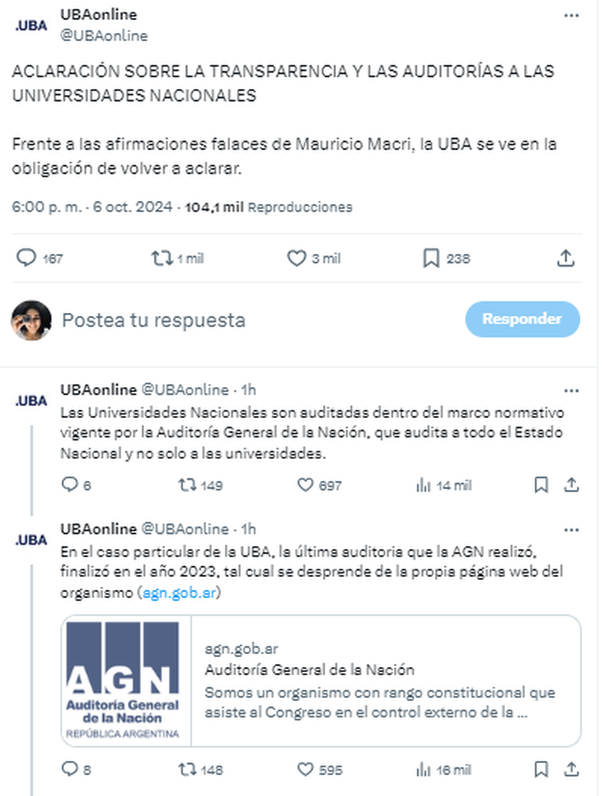 La UBA salió a cruzar a Mauricio Macri por los dichos de los fondos universitarios y lo acusó de ...