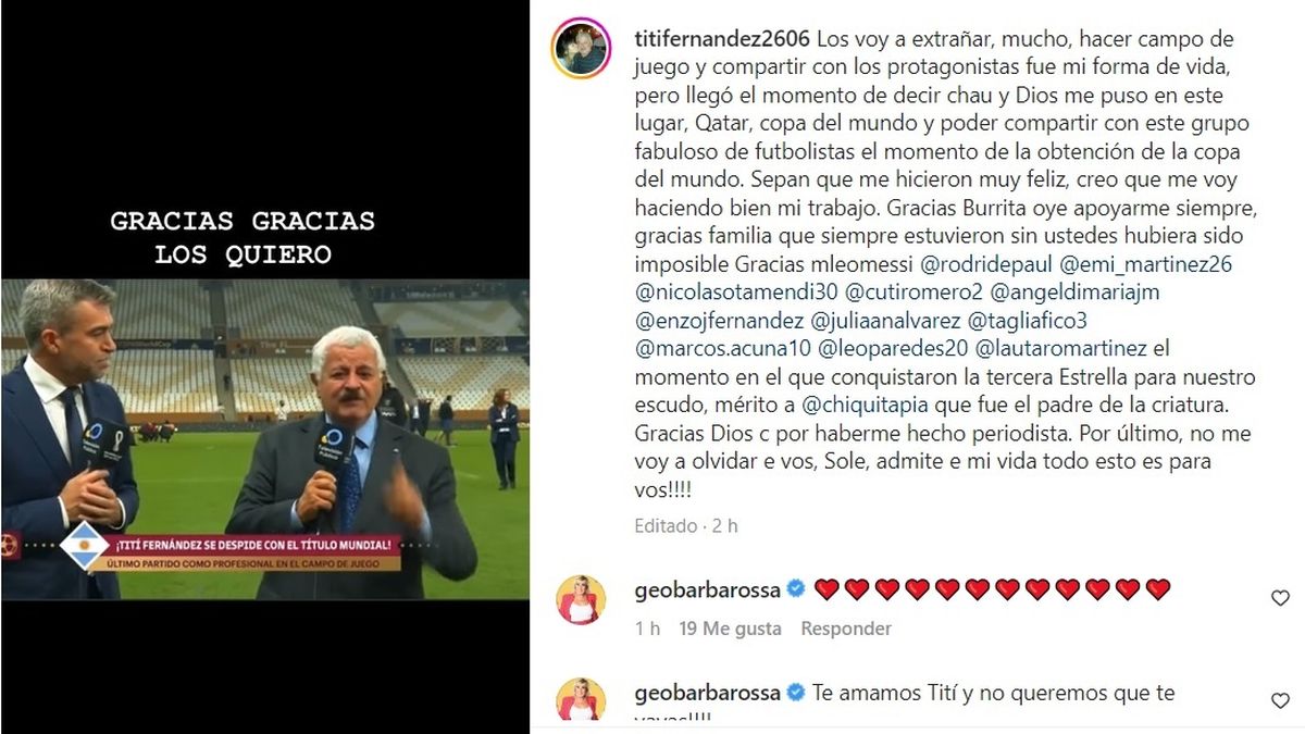 El emotivo posteo de despedida de Tití Fernández: Llegó el momento de ...