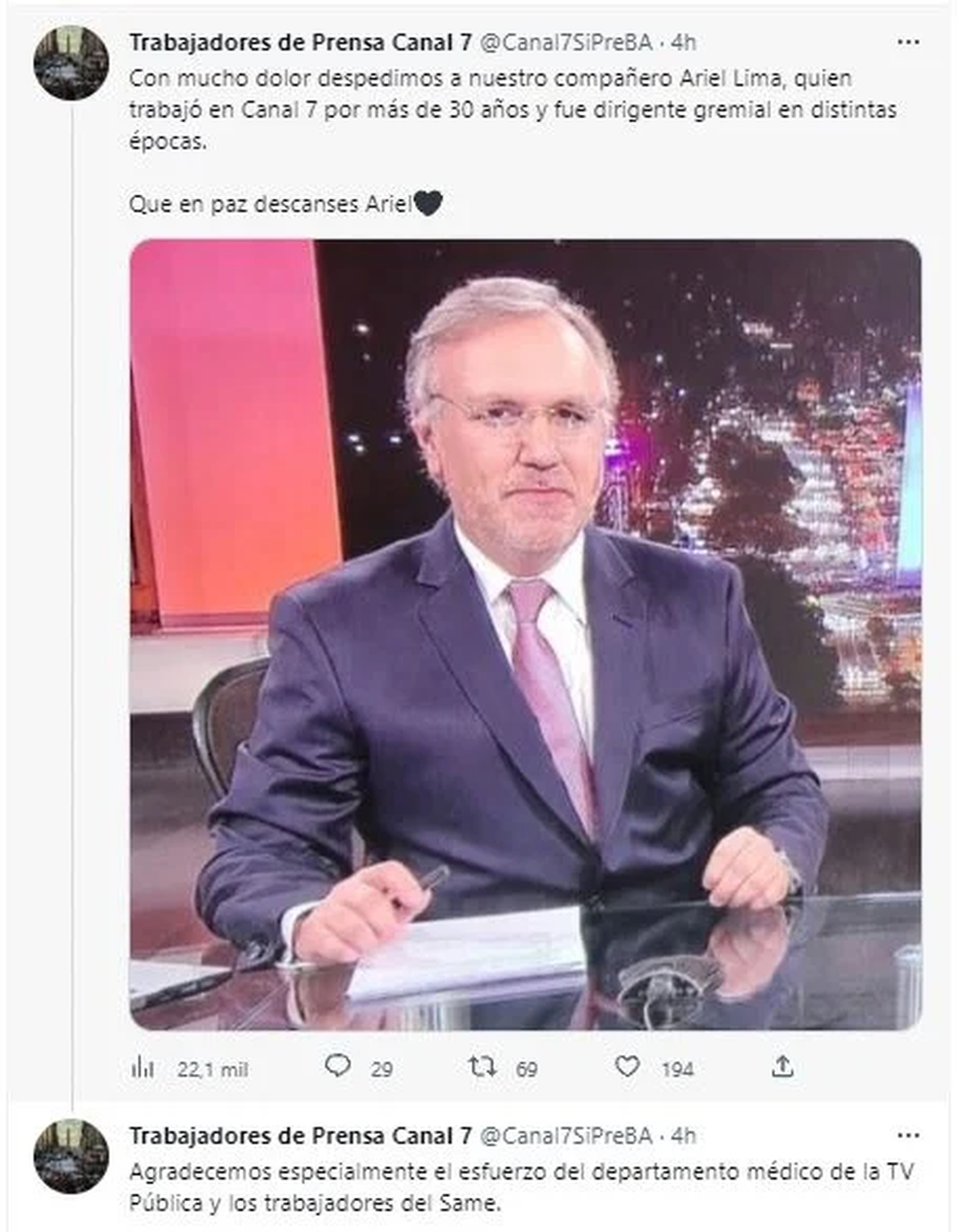Conmoción en la TV Pública: el periodista Ariel Lima Feijoo murió ... Conmoción en la TV Pública: el periodista Ariel Lima Feijoo murió ...