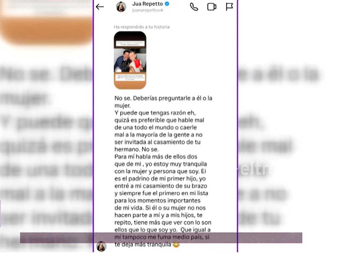Juana Repetto blanqueó la picante interna familiar con su hermano ...