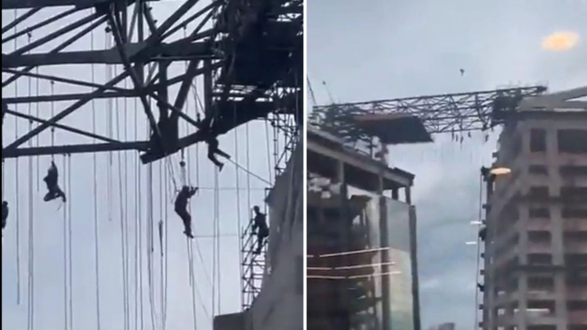 Impactante video: obreros quedaron colgados a 140 metros de altura tras ...