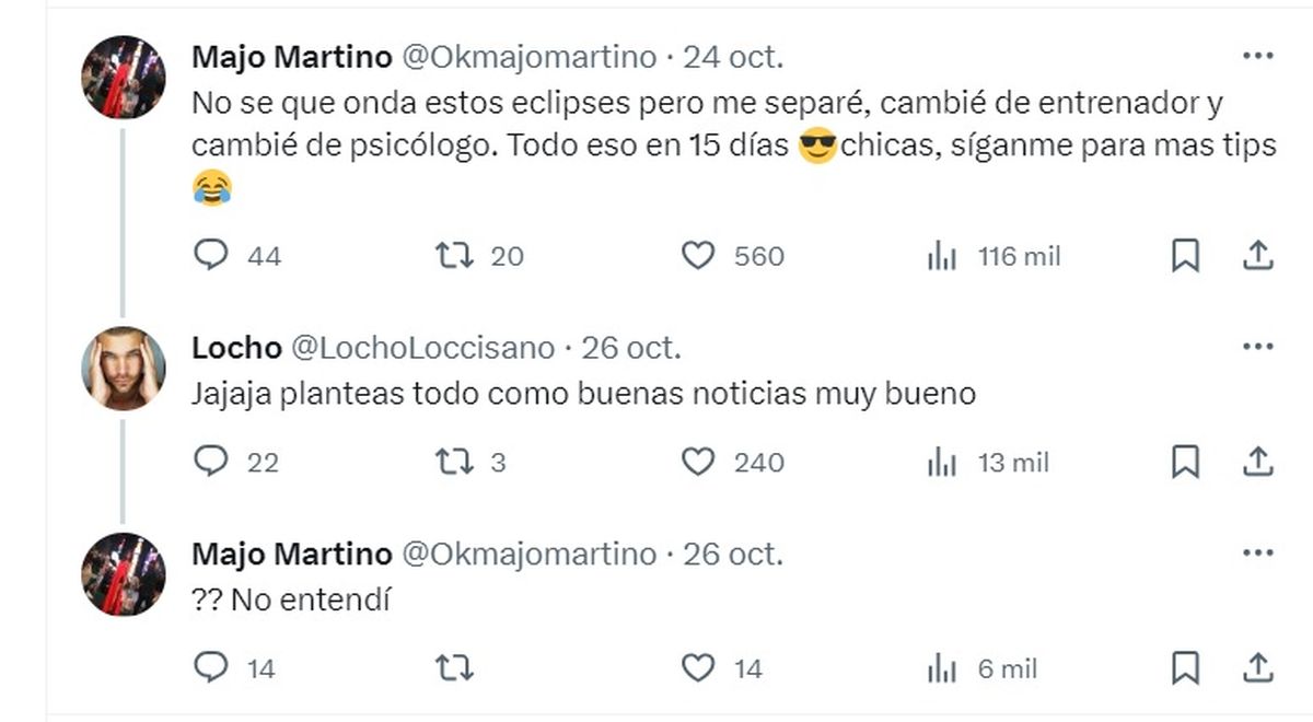 El confuso comentario de Majo Martino que generó una picante reacción de Locho Loccisano