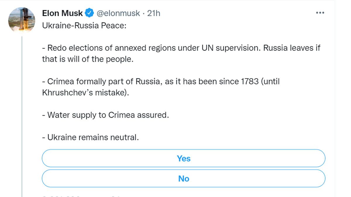El inviable plan de paz de Elon Musk para la guerra entre Rusia y Ucrania