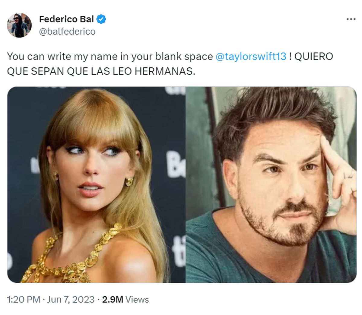 El picante mensaje que Fede Bal le dedicó a Talyor Swift y generó un ... El picante mensaje que Fede Bal le dedicó a Talyor Swift y generó un ...
