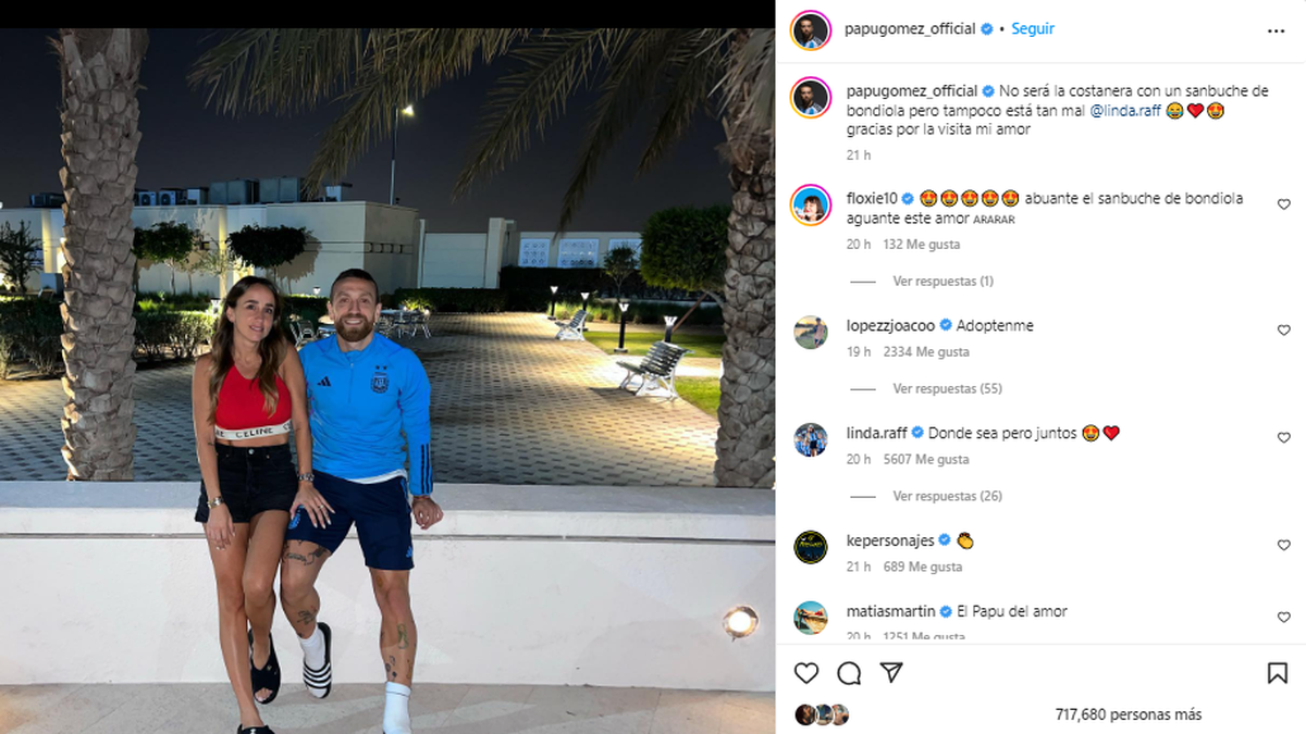 El divertido recuerdo que compartió el Papu Gómez de su esposa y un sanbuche de bondiola